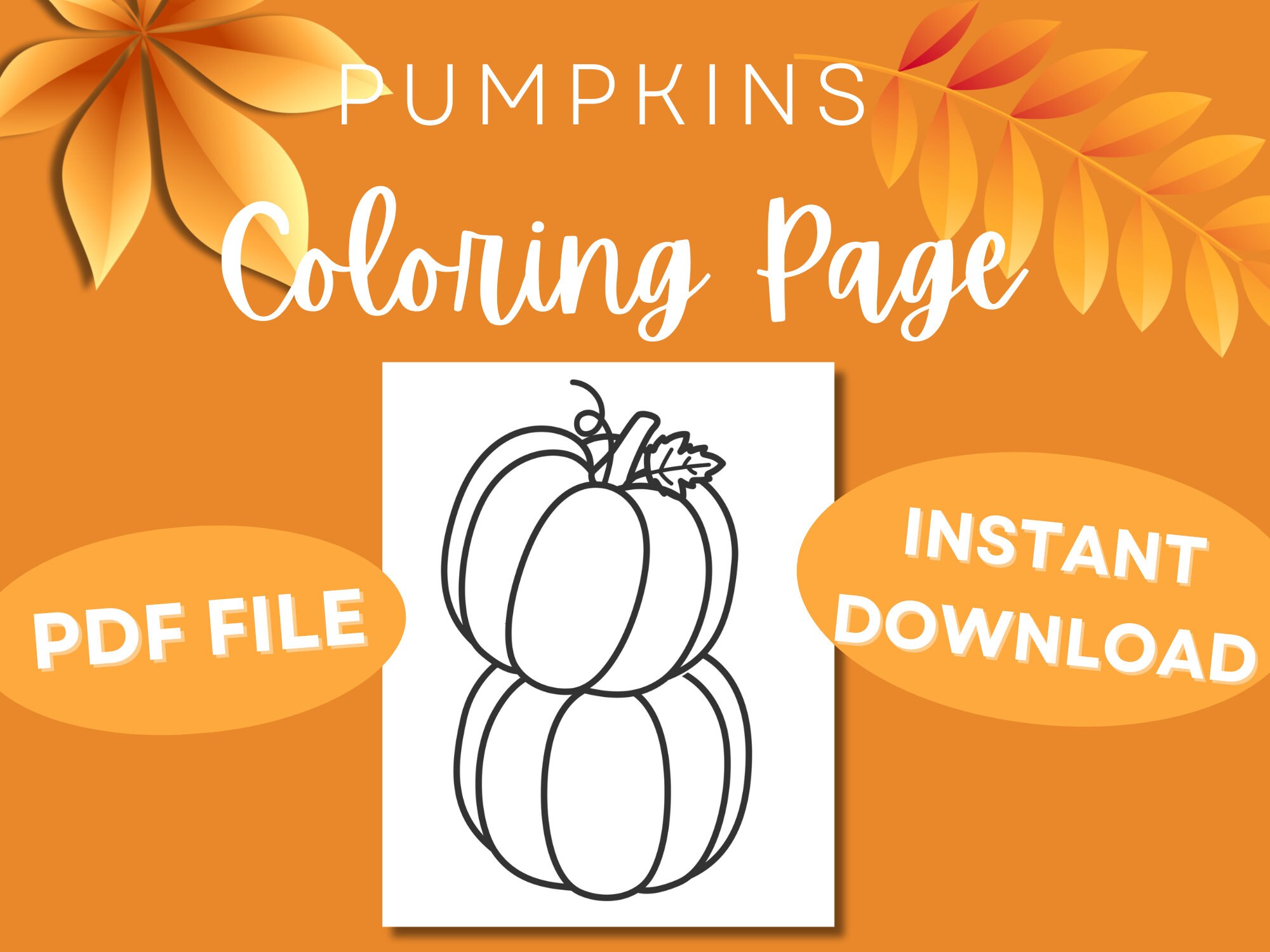 Fall Pumpkin Coloring Page -printable PDF Page- Digital Activity ...
