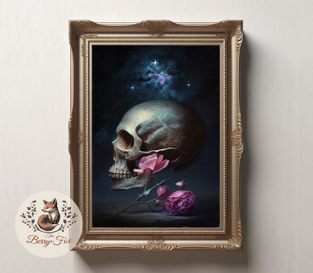 Botanical Skull Goth Floral Art Macabre Wall Artcottagecore - Etsy