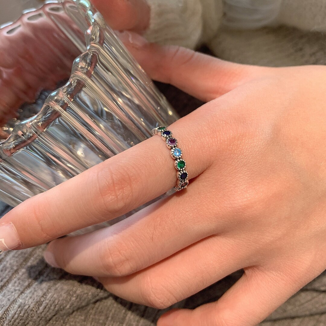 Colorful Stone Ring Rainbow Ring Adjustable Ring Sterling - Etsy