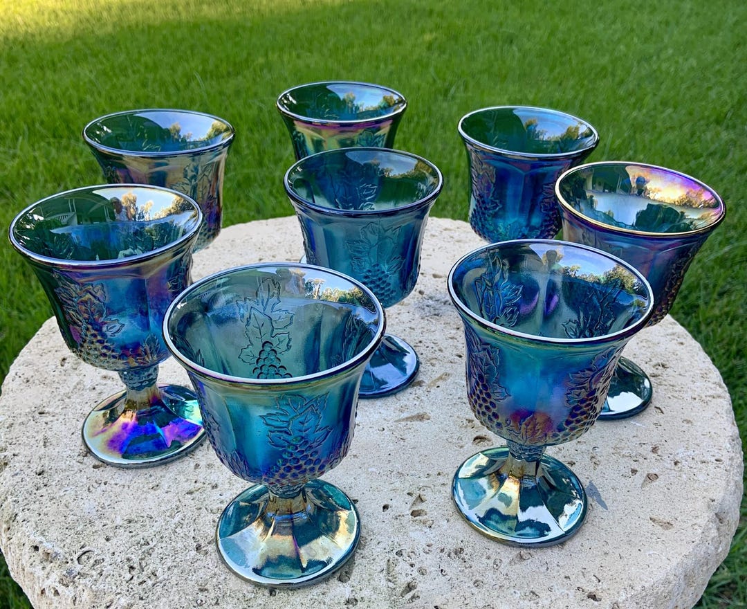 Blue Indian Harvest Carnival Ware Footed Goblets Set of 8 - Etsy