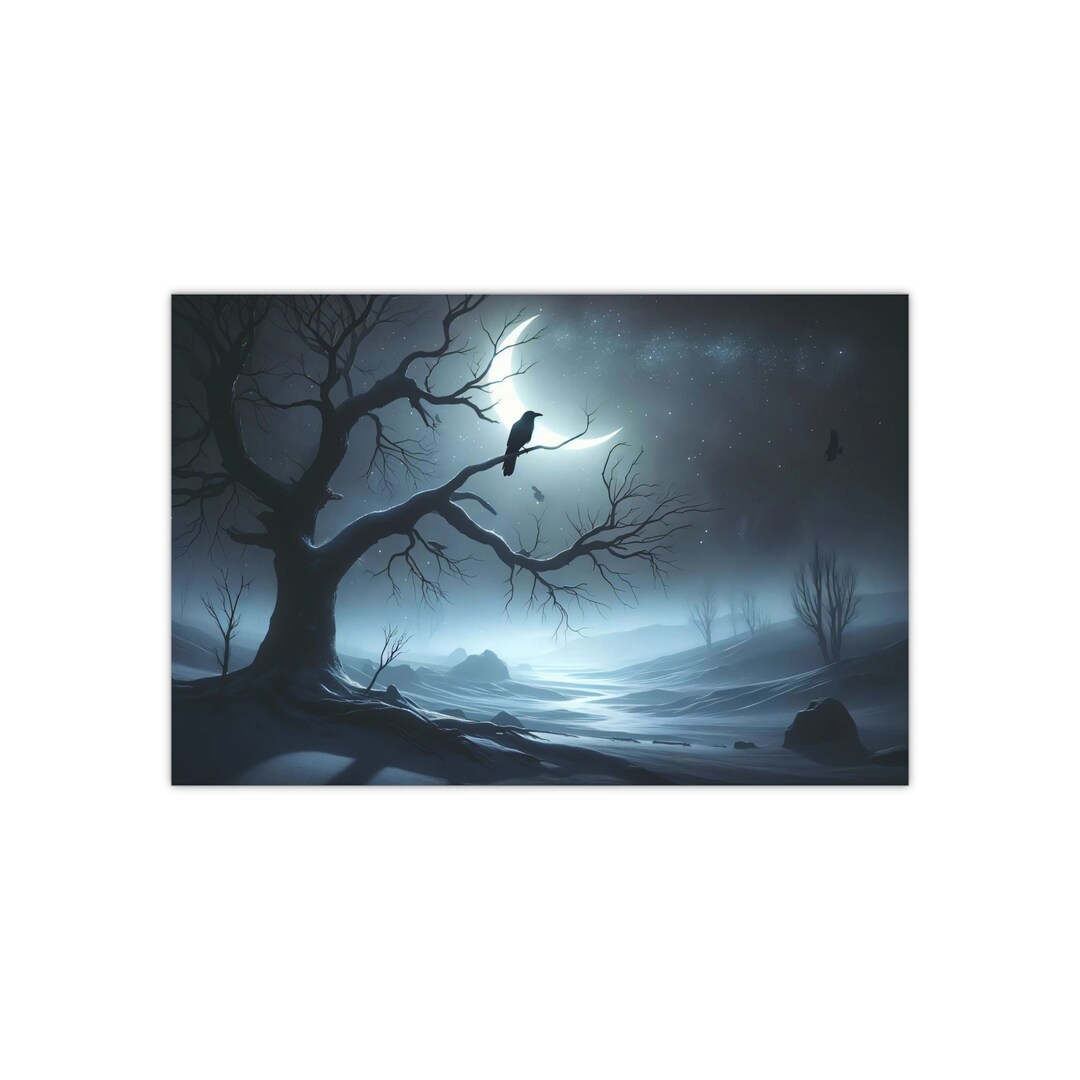 Moonlit Crow in Winter 18x12 Inch Satin Poster 300gsm Archival Quality ...