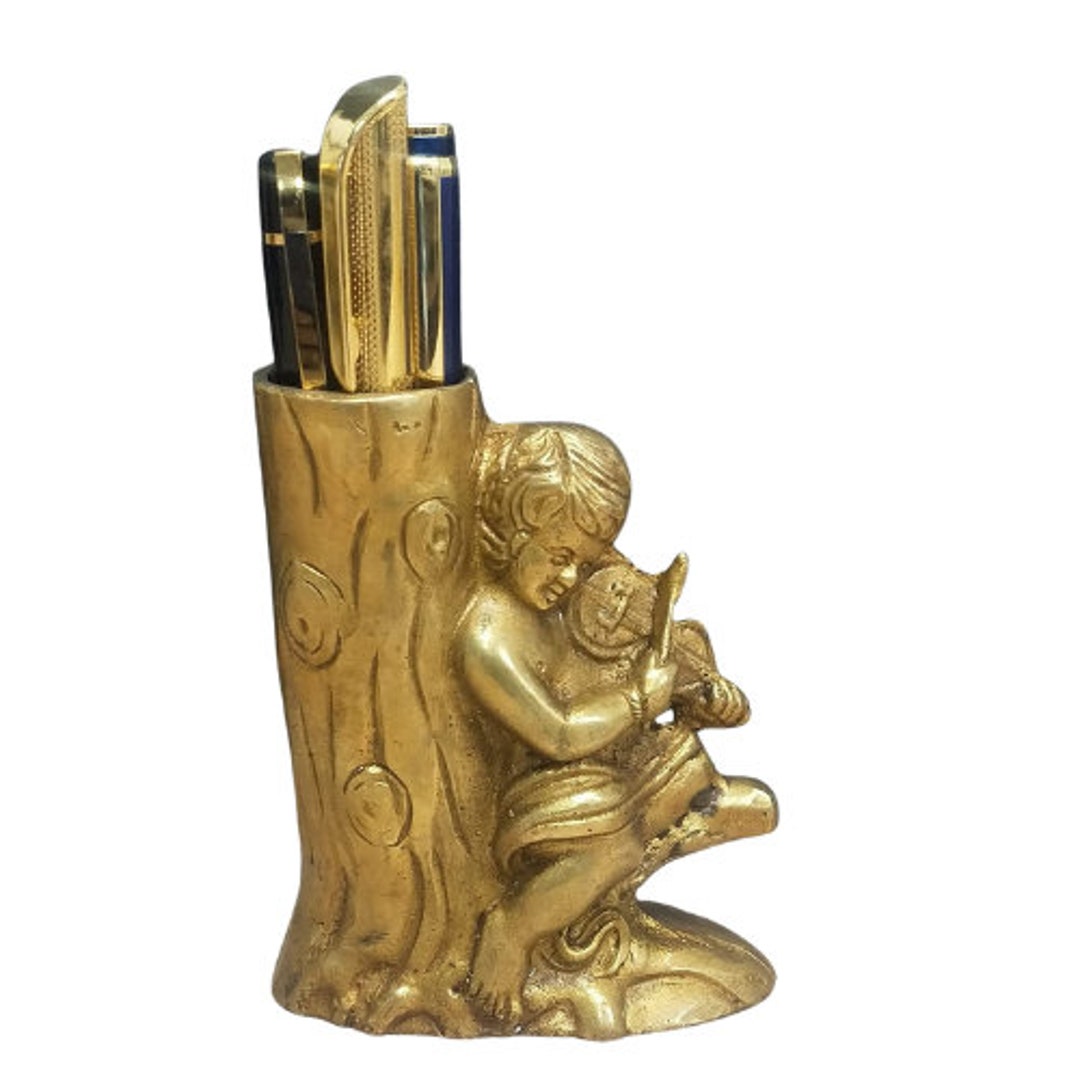 Brass Pen Holder Stand Tree With a Boy Playing Violin Showpiece Paper ...