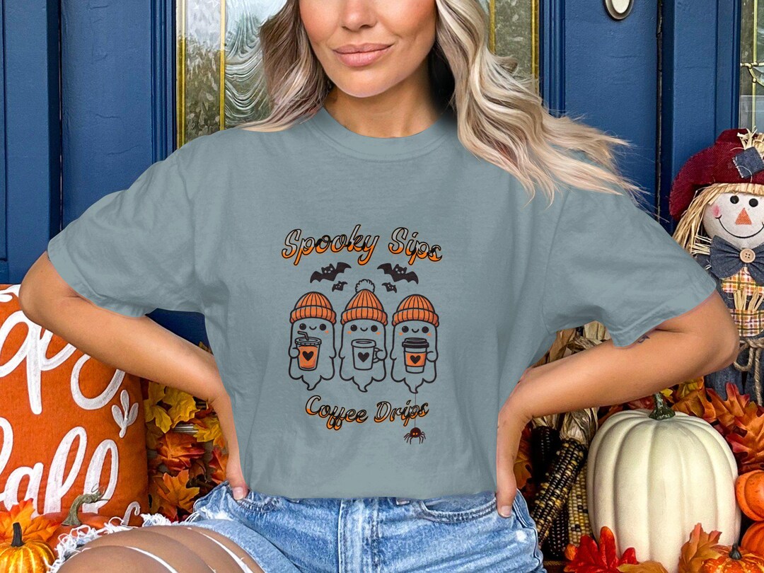 Spooky Sips Coffee Drips Ghost Halloween T-shirt Funny Fall Ghosts ...