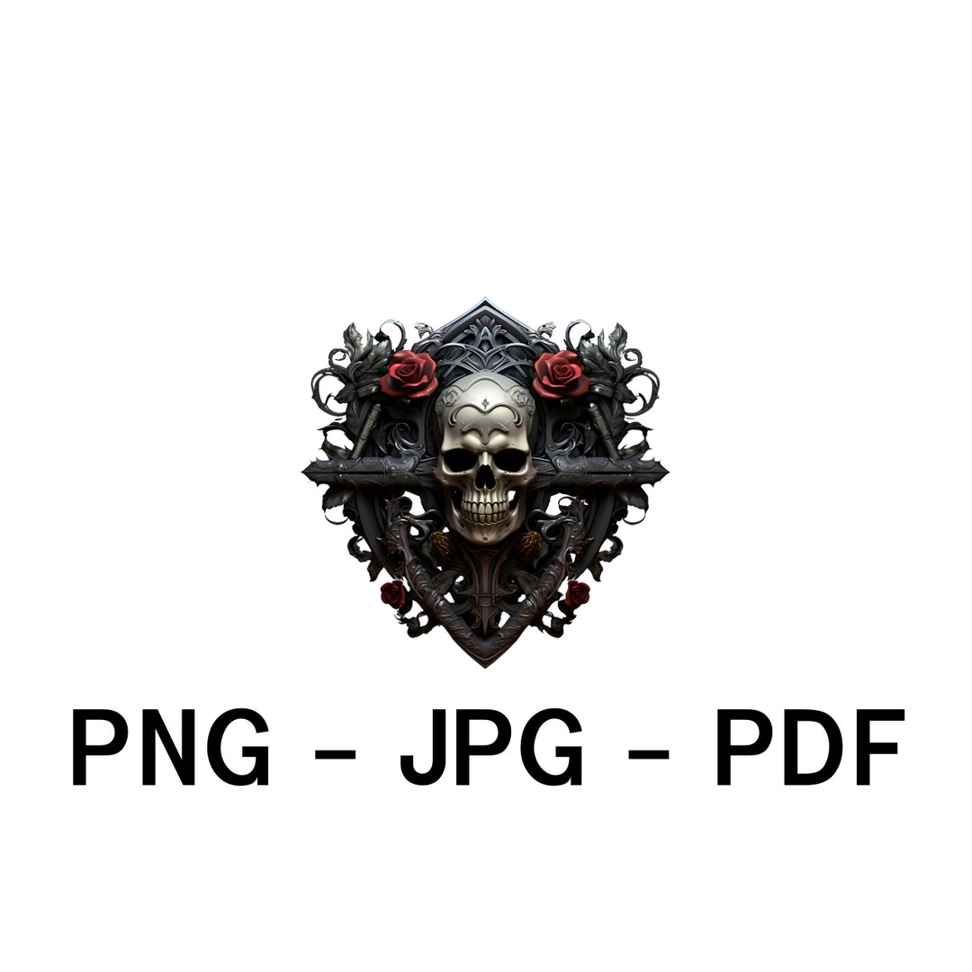 Skull With Sword and Roses, Skull Logo, Skull Digital Print Instant ...