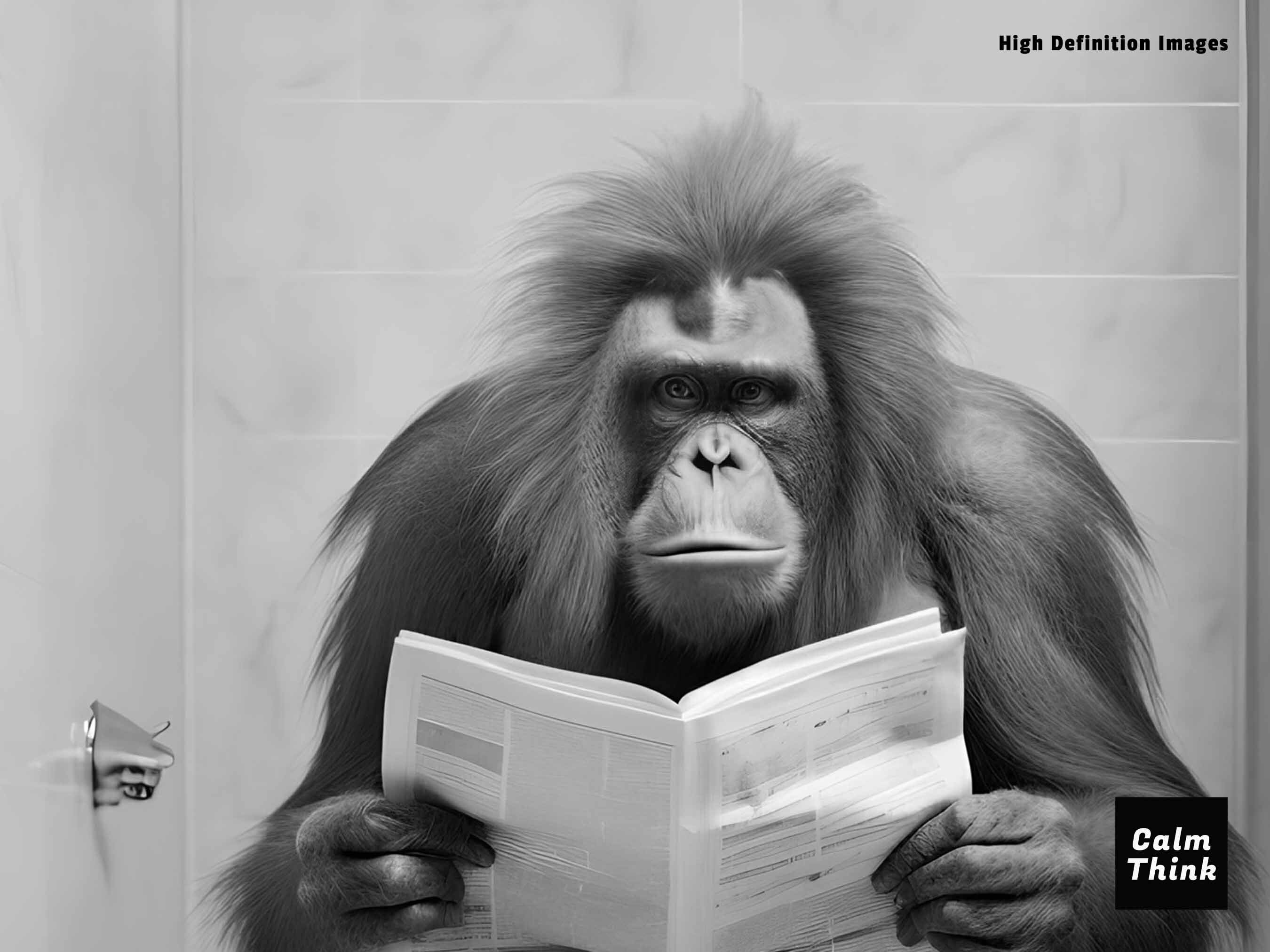 For Him Bathroom Wall Art Monkey Reading Newspaper Animal Posters Funny ...