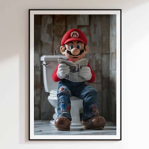 Super Mario Poster, Bathroom Wall Art, Bathroom Funny Print, Mario Game ...