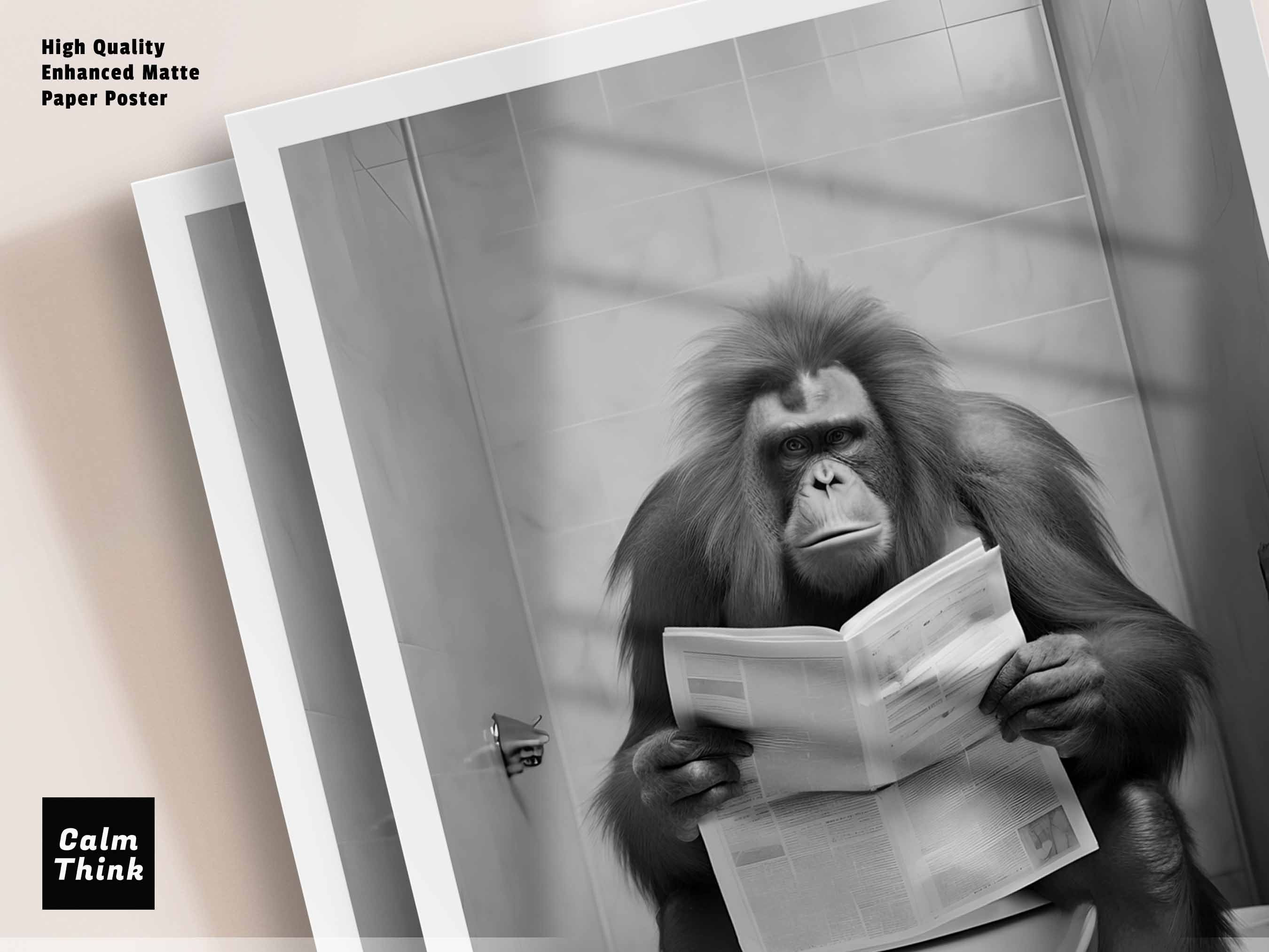 For Him Bathroom Wall Art Monkey Reading Newspaper Animal Posters Funny ...