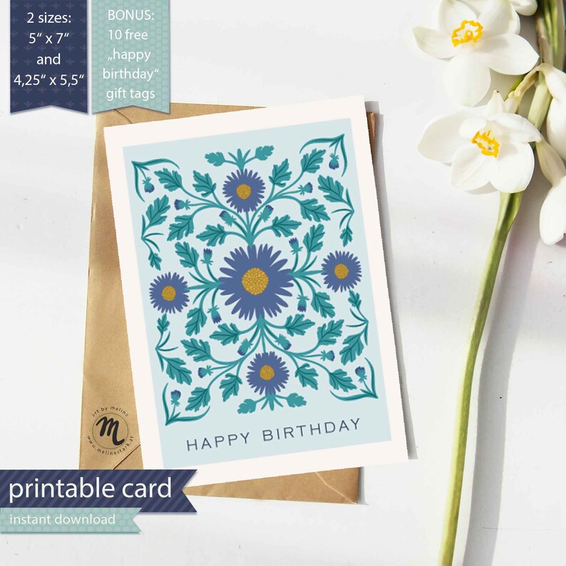 Printable Aster Greeting Card, September Birth Flower Gift, Happy ...