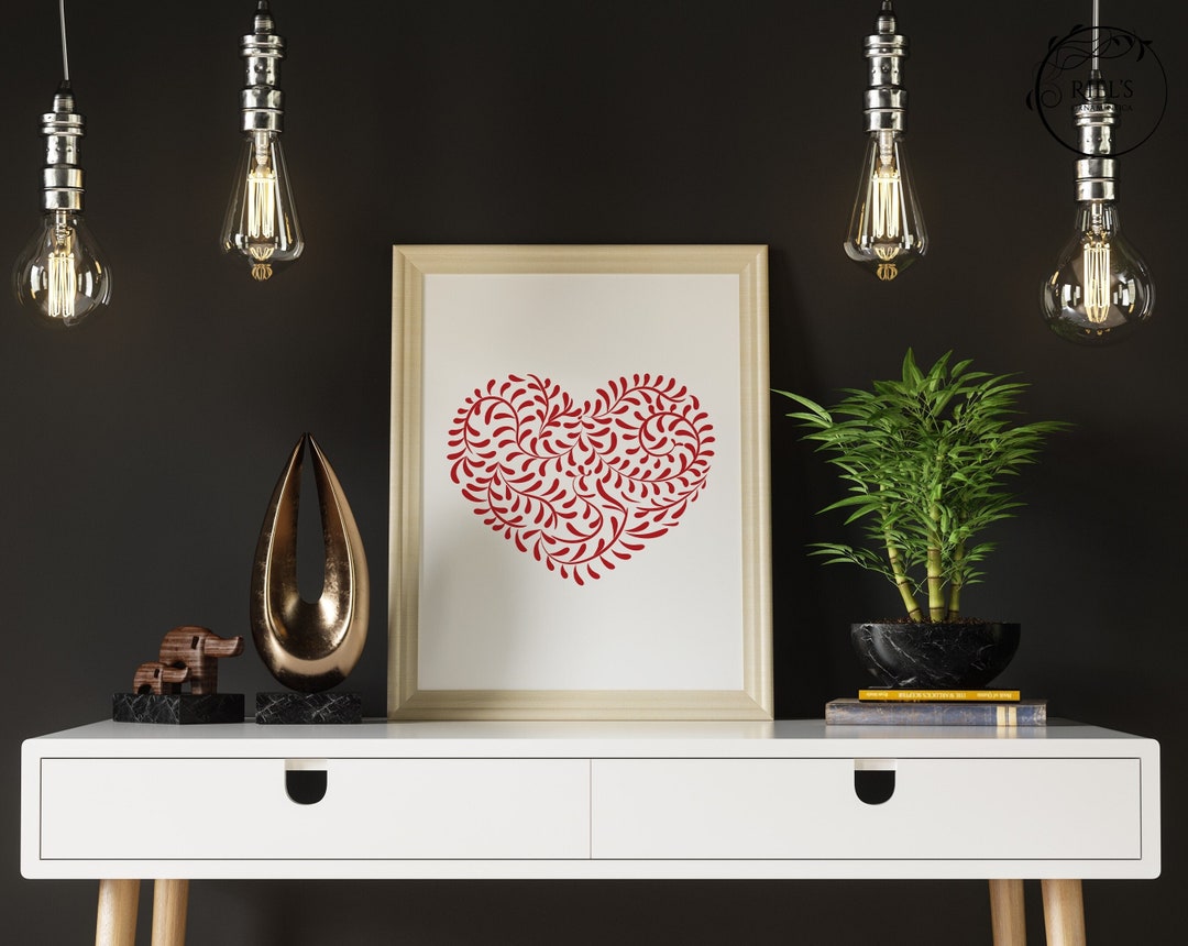 Red Heart Instant Digital Download, Delicate Printable Wall Art ...