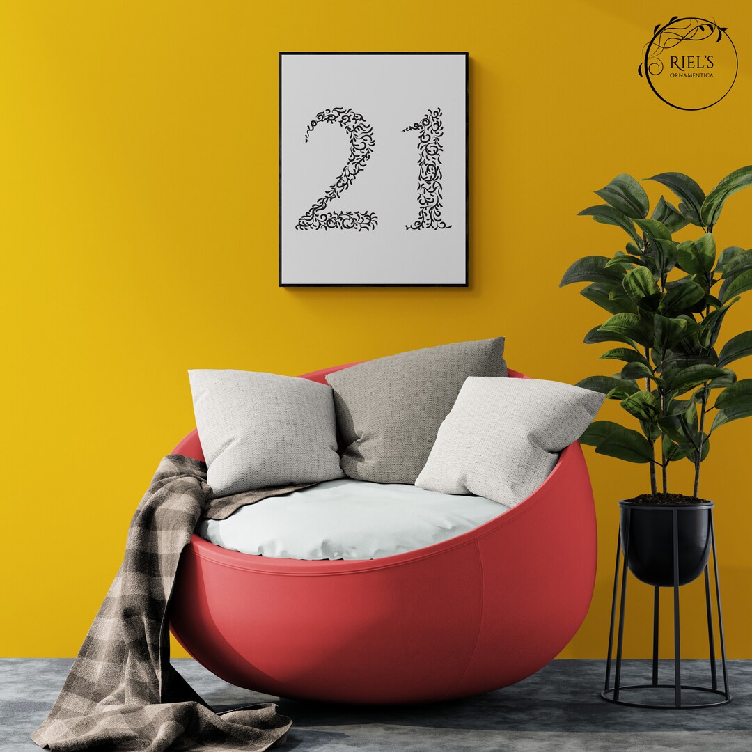 Printable Number 21, Black-white Digital Wall Art, Decorative Number ...