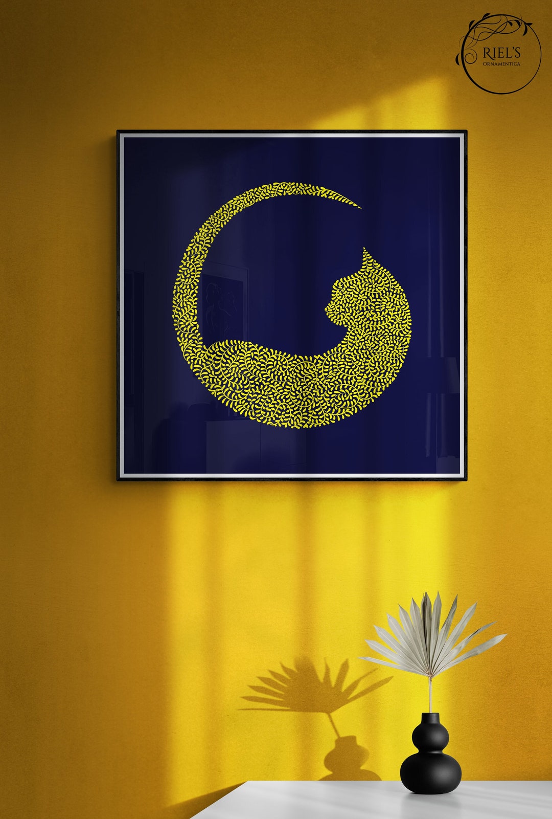Moon Cat Wall Art, Downloadable Home Decor, Printable Abstract Cat ...