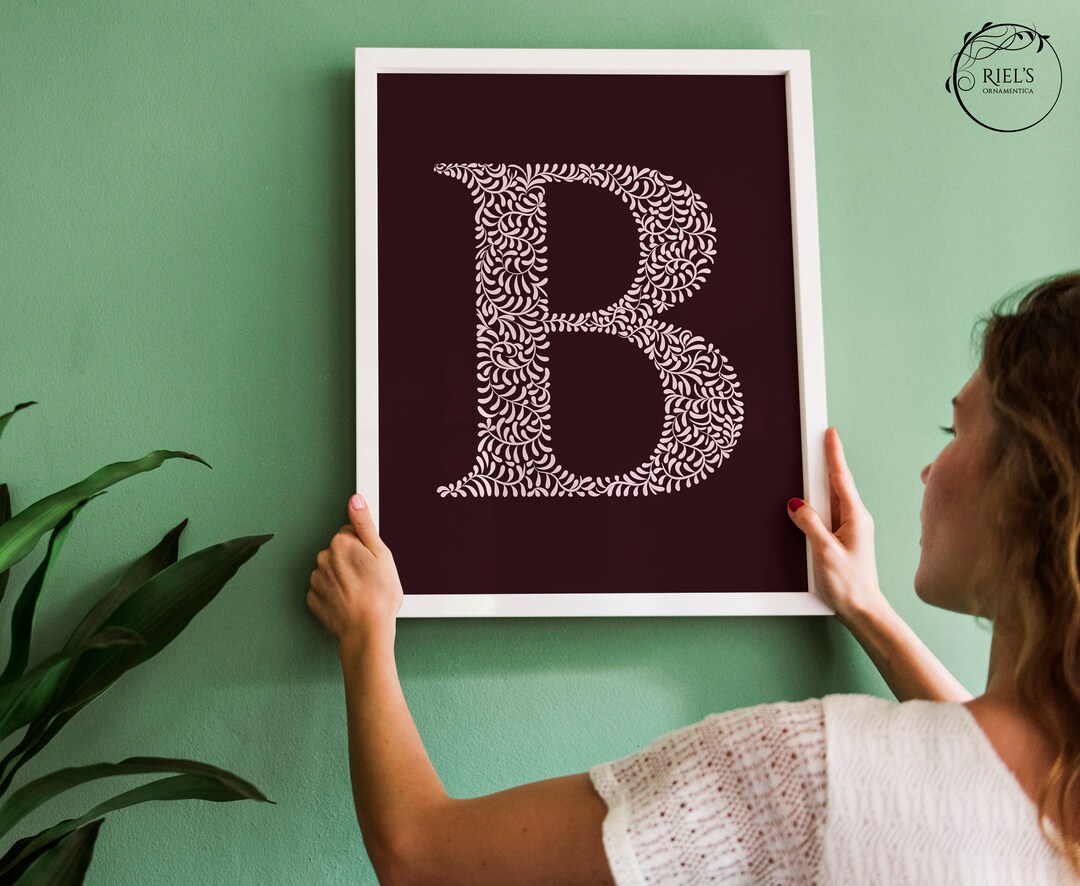 Letter B Hand-drawn Printable, Burgundy Lettered Art, Decorative ...