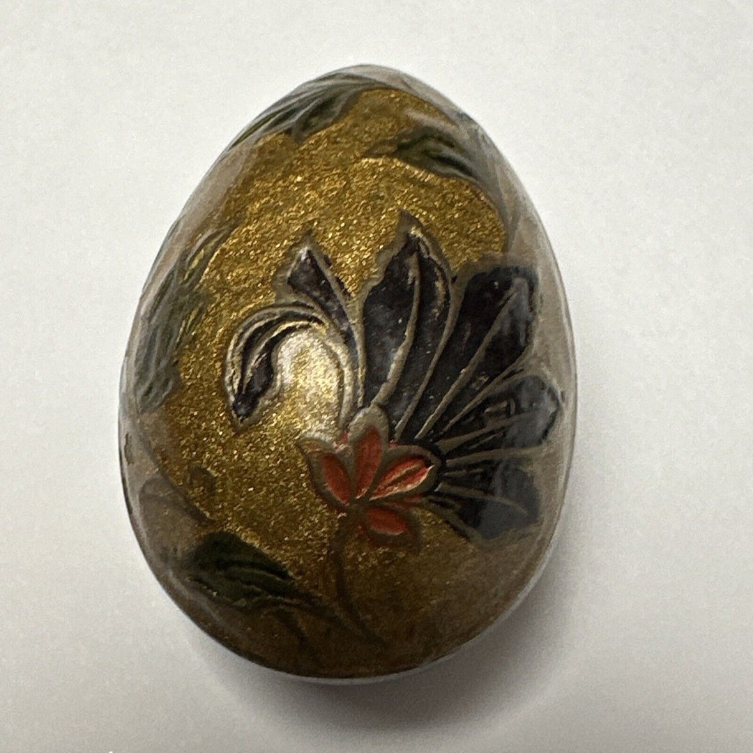 Enesco Brass Egg Decorated With Enamel Flowers 2.5"x 2" Vintage India ...
