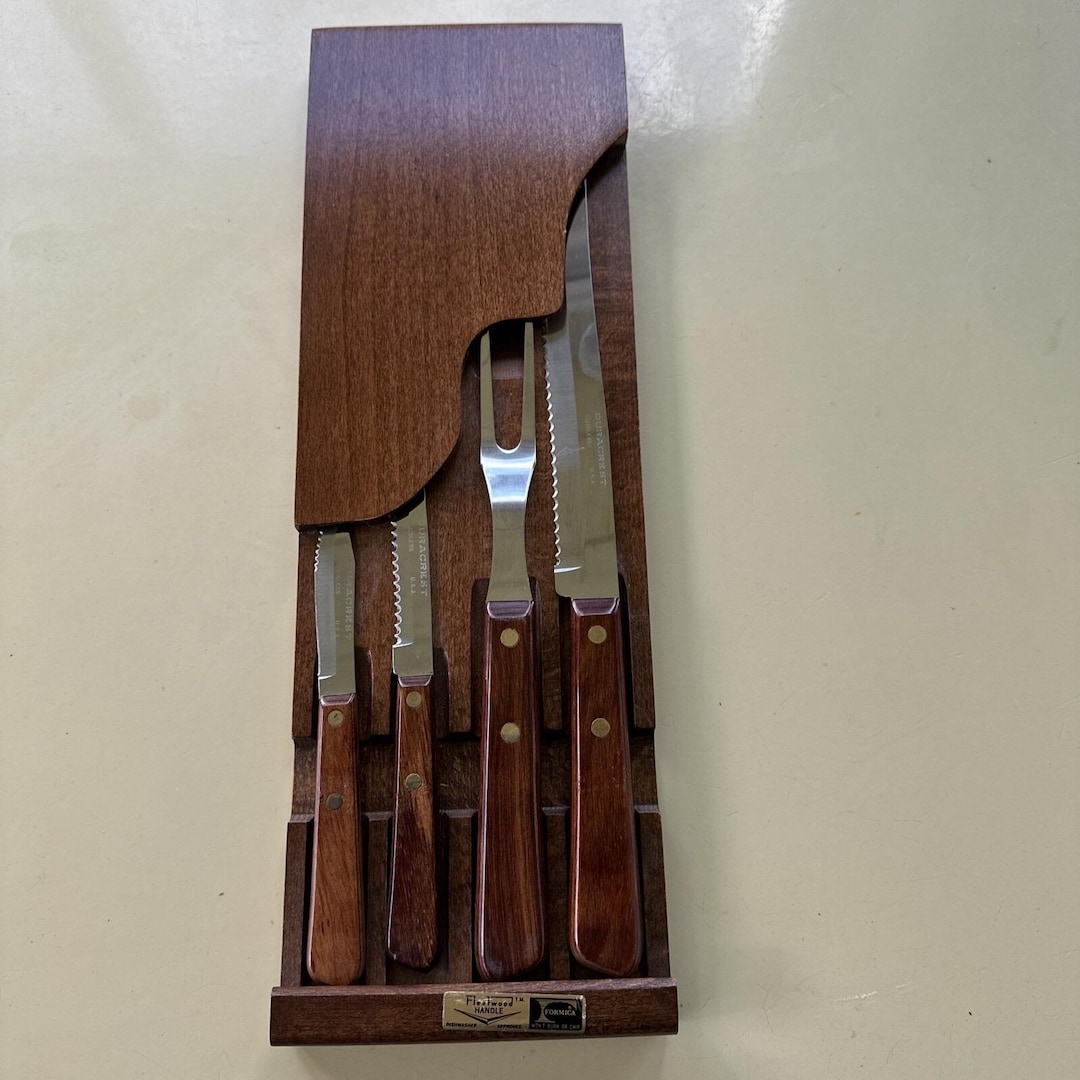 Duracrest Stainless Steel Knife Set With Wood Holder & Original Box - Etsy