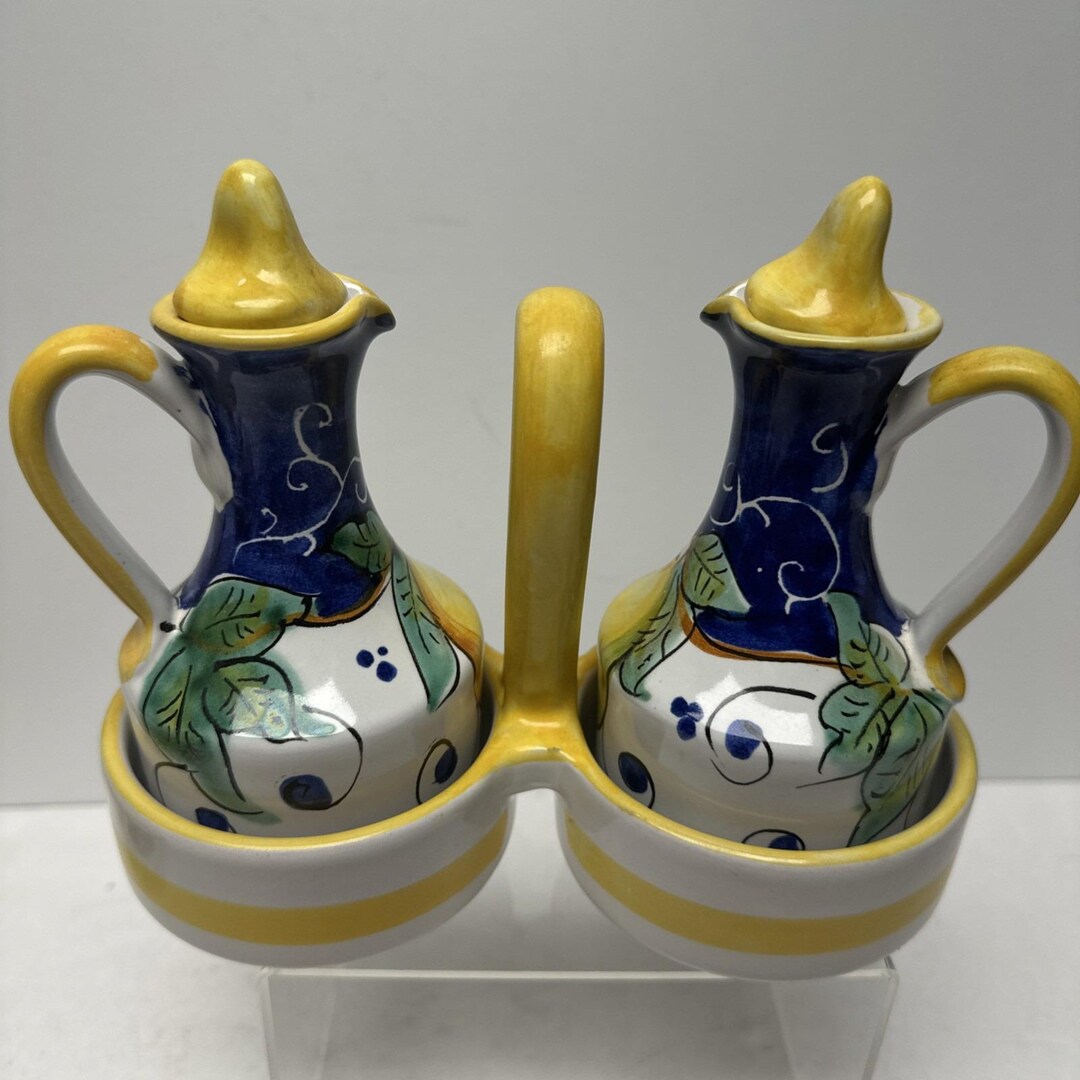 Firenze Italian Cruet Set With Tray Hand Painted Pottery Oil & Vinegar ...