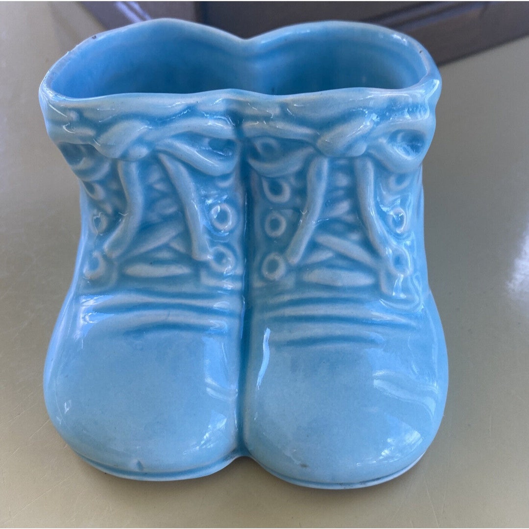 Blue Baby Booties Shoes Planter Nursery Decor Vintage Ceramic Baby ...