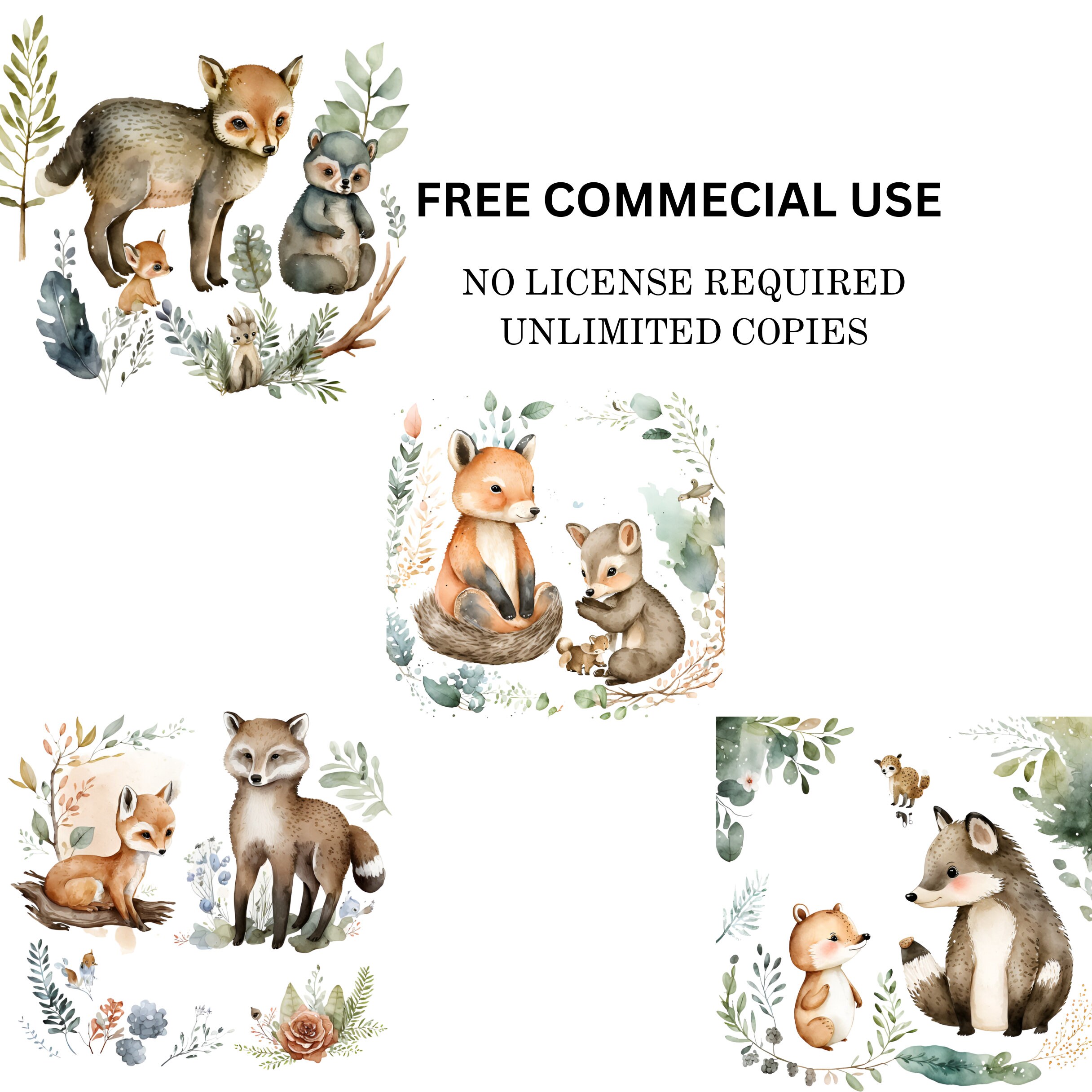 Forest Animals Watercolor Clipart, Woodland Mother and Baby, Baby ...
