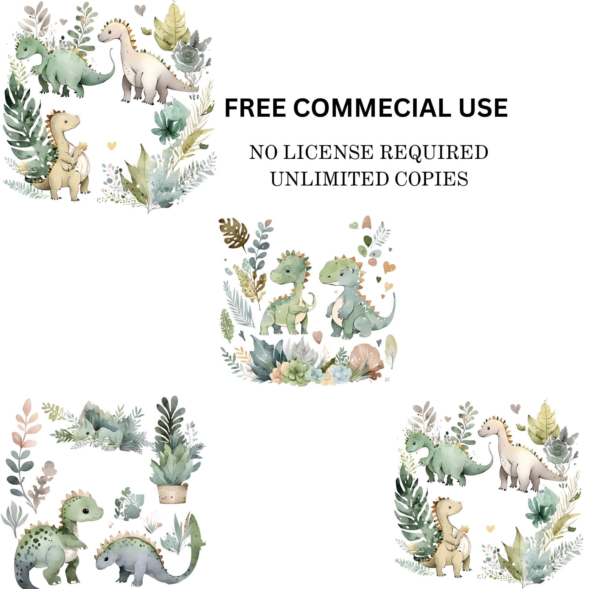 Watercolor Dinosaurs Clipart, Neutral Baby Boy Clip Art, Dino Nursery ...