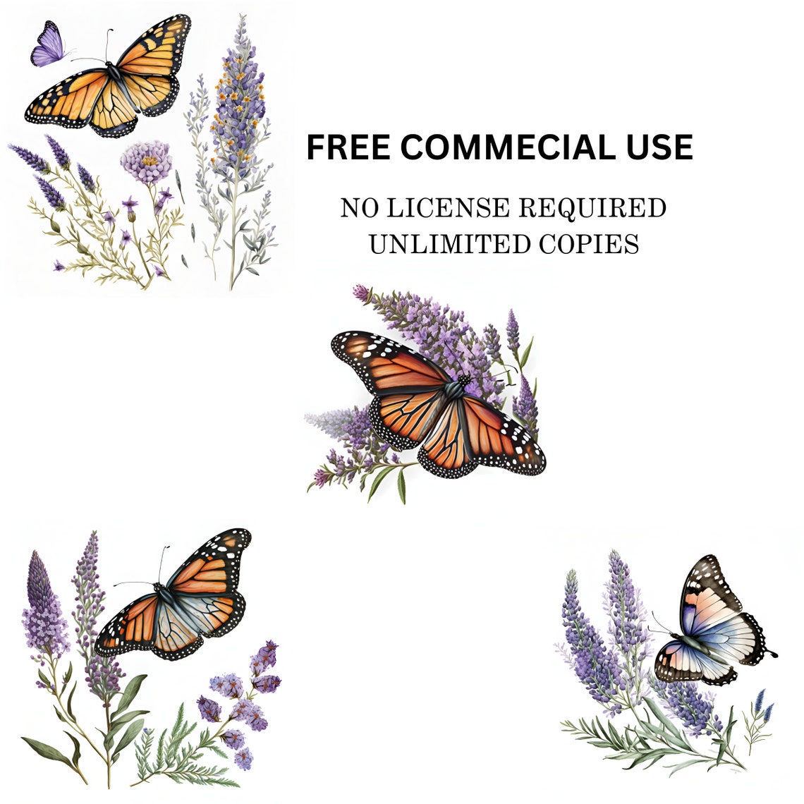 Monarch Butterfly Clipart Watercolor Butterfly PNG Floral Clipart ...