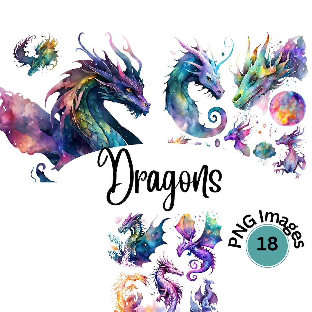 Cosmic Dragons Clipart, PNG SVG, Full Commercial Use, Fantasy Clipart ...