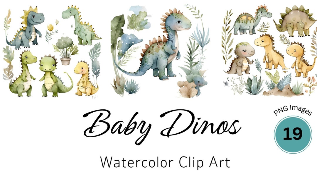 Watercolor Dinosaurs Clipart, Neutral Baby Boy Clip Art, Dino Nursery ...