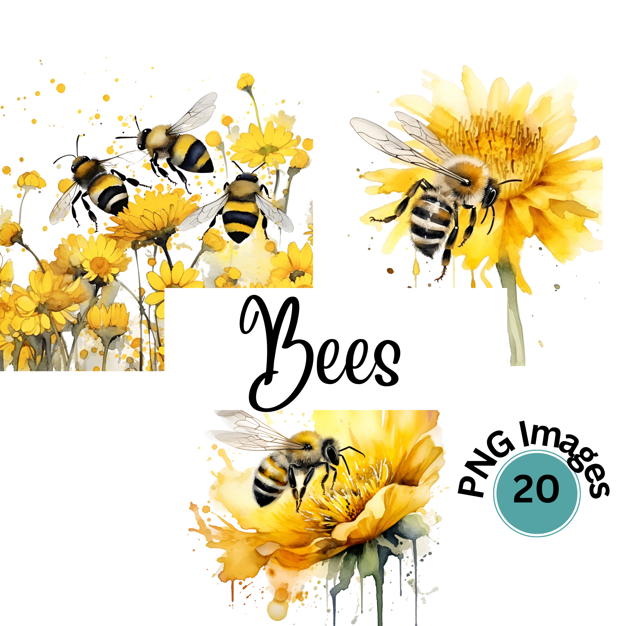 Watercolor Honey Bee Clipart, Spring Garden Honey Drips and Bee Clip ...