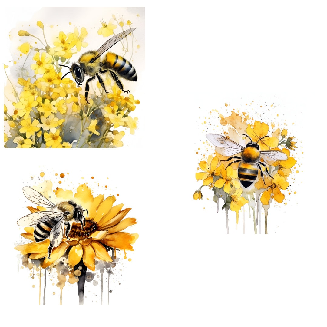 Watercolor Honey Bee Clipart, Spring Garden Honey Drips and Bee Clip ...