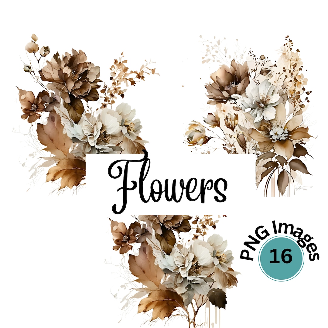 16 Neutral Brown Flowers PNG, Watercolor Floral Clipart Bouquets ...