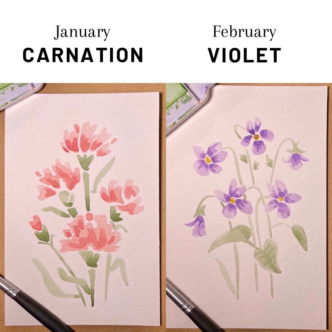 Birth Month Flower Watercolor Paintings Handmade Birthday - Etsy