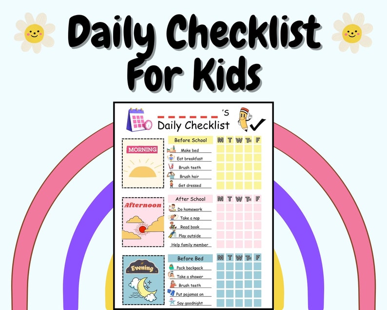 Kids Checklist | Daily Routine | Kids Chart | Printable Checklist ...
