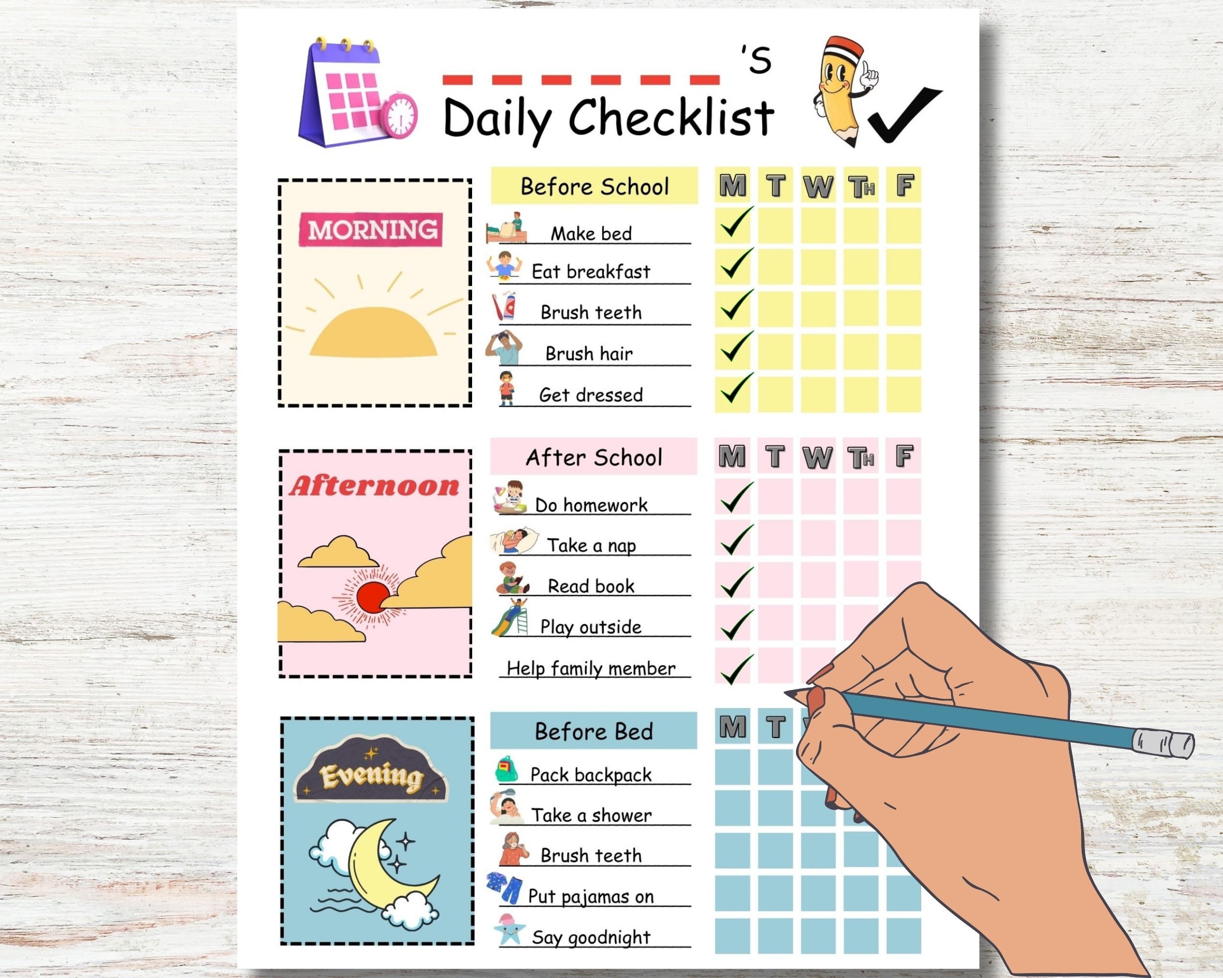 Kids Checklist | Daily Routine | Kids Chart | Printable Checklist ...