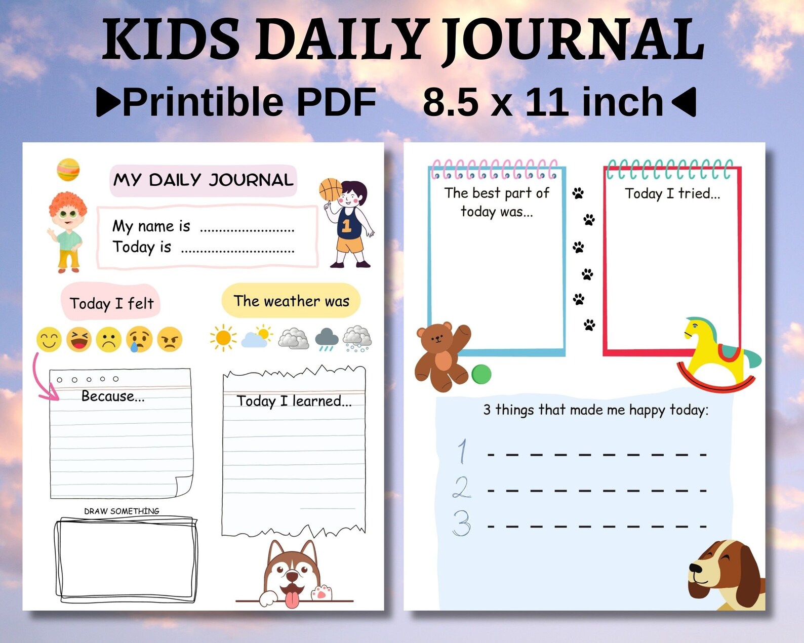 Kids Daily Journal Printible | Journal for Kids | Diary for Children ...