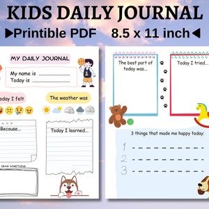 Kids Daily Journal Printible | Journal for Kids | Diary for Children ...