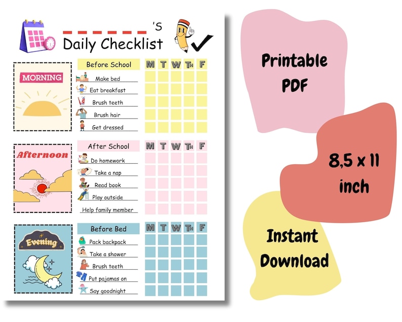 Kids Checklist | Daily Routine | Kids Chart | Printable Checklist ...