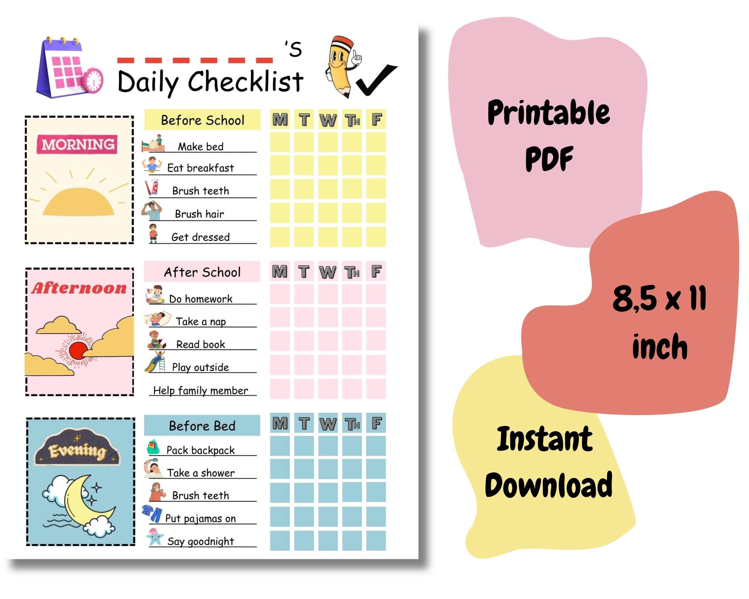 Kids Checklist | Daily Routine | Kids Chart | Printable Checklist ...