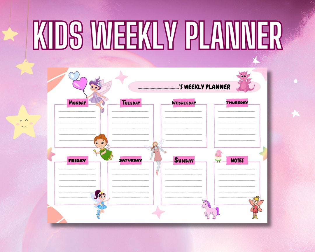 Girls Planner | Kids Weekly Planner | Digital Weekly Planner ...
