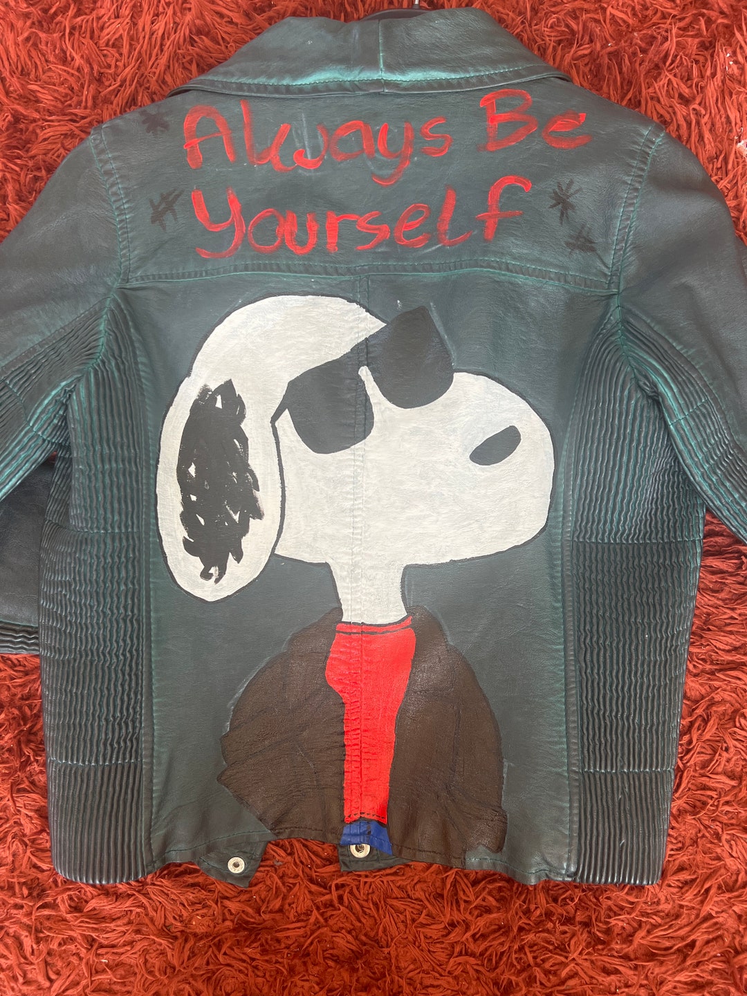 Upcycled Fake Leather Snoopy Biker Jacket - Etsy