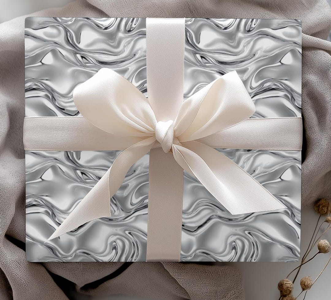 Luxury Silver Metallic Gift Wrap Chrome Liquid Metal Wrapping Paper ...