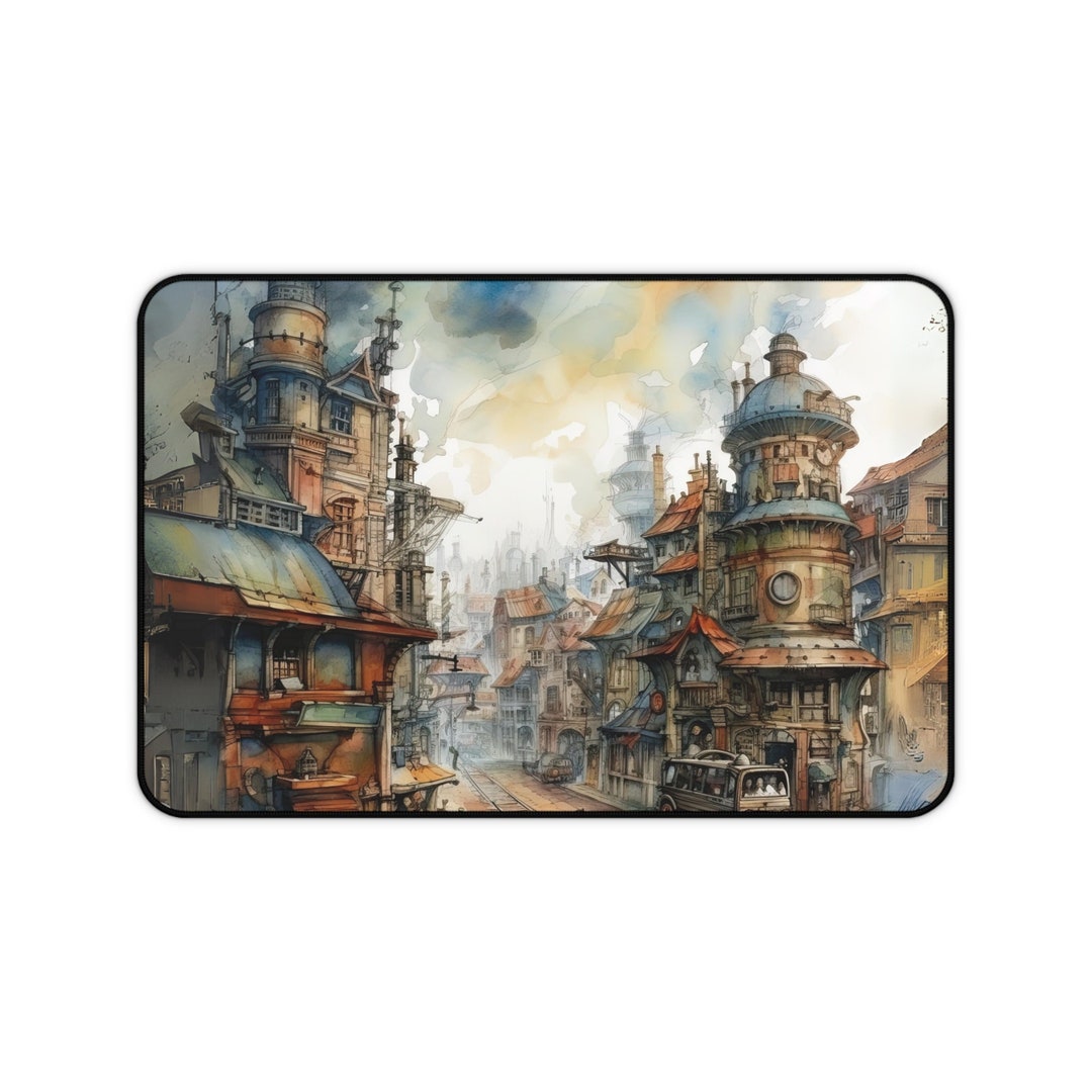 Steampunk City Desk Mat, Industrial Design Office Decor, Unique Work ...