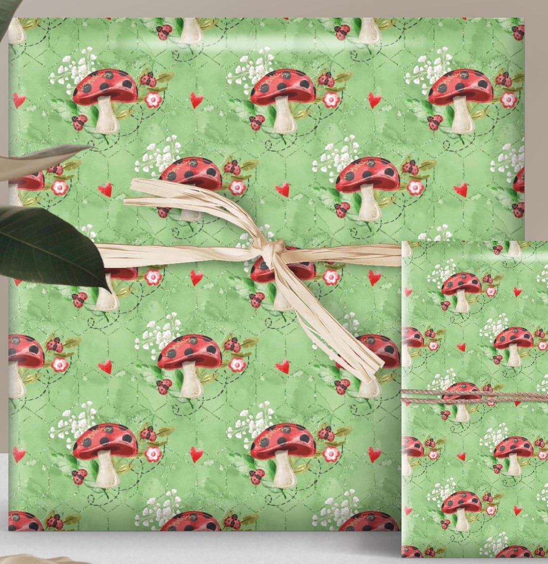 Ladybug on Toadstool Wrapping Paper | Baby Shower Gift Wrap | Birthday ...