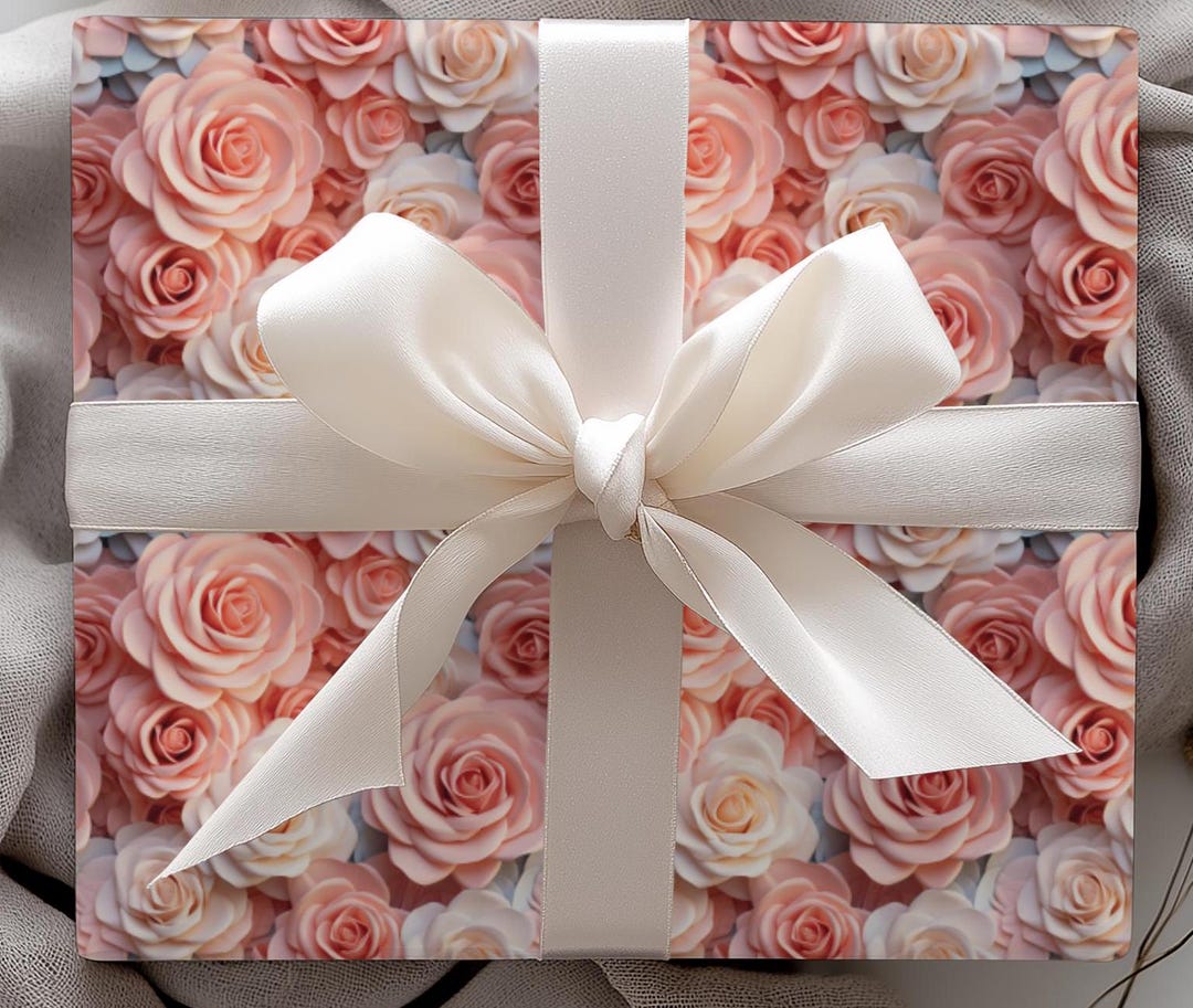 Blush Rose Wrapping Paper: Luxury 3D Floral Print - Etsy