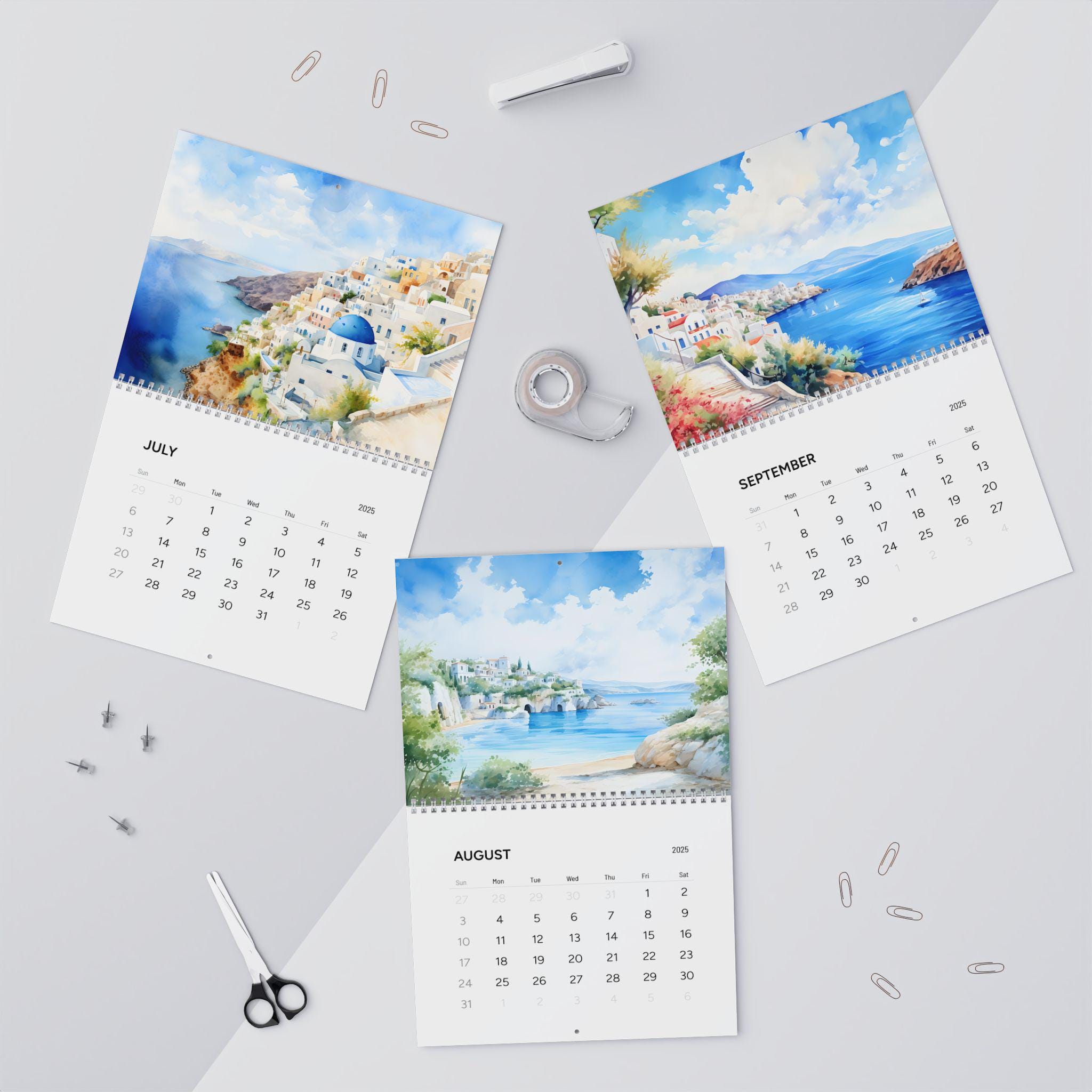 Wall Calendars 2025 Greece in Watercolor, Greek Islands Calendar ...