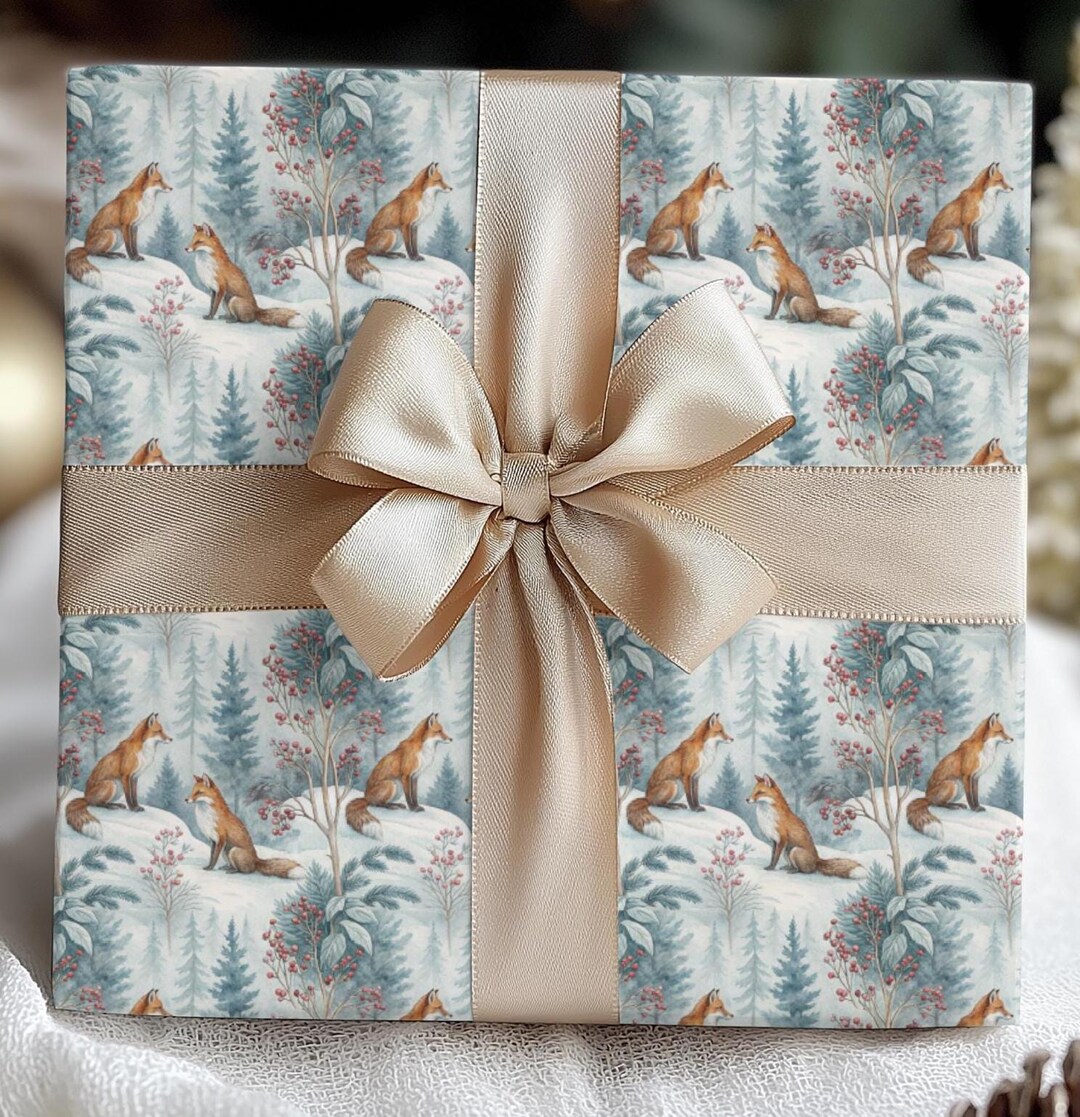 Watercolor Red Fox Wrapping Paper: Winter Woodland Christmas Gift Wrap ...