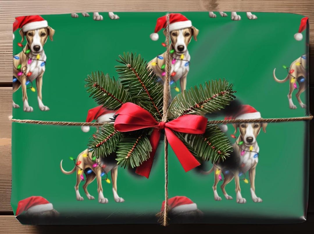 Whippet Christmas Wrapping Paper | Whippet Holiday Gift Wrap | Whippet ...