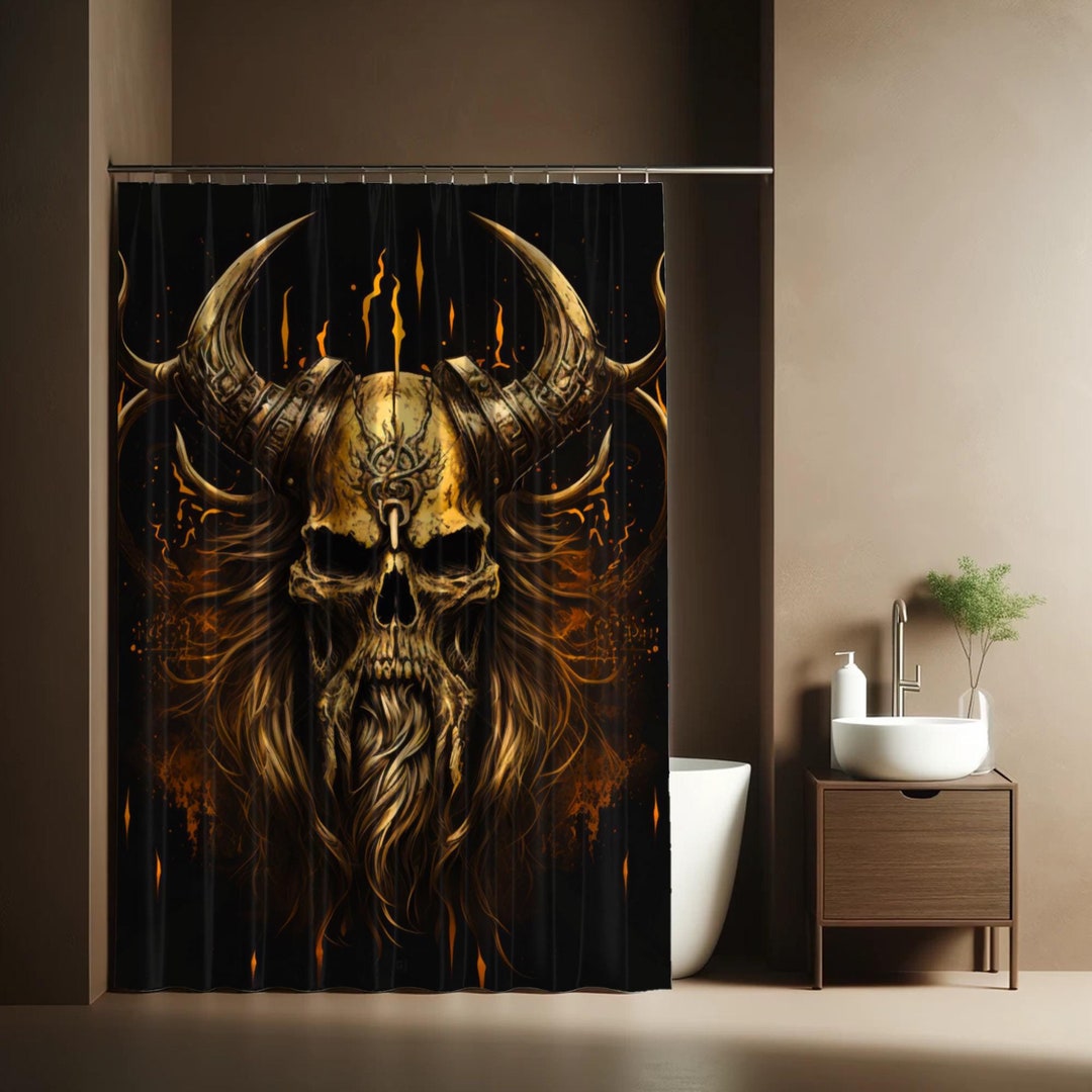 Black and Gold Viking God Shower Curtain Norse Decor Nordic Mythology ...