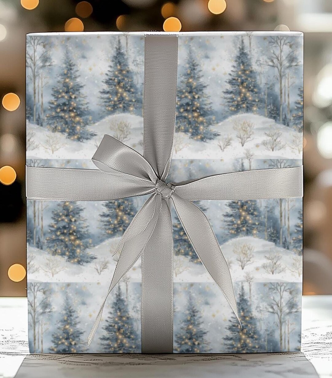 Winter Blue Forest Gift Wrap – Snowy Holiday Paper - Etsy