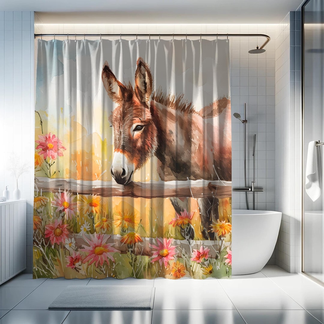 Watercolor Donkey Shower Curtains, Mule Bathroom Decor, Farm Animal ...