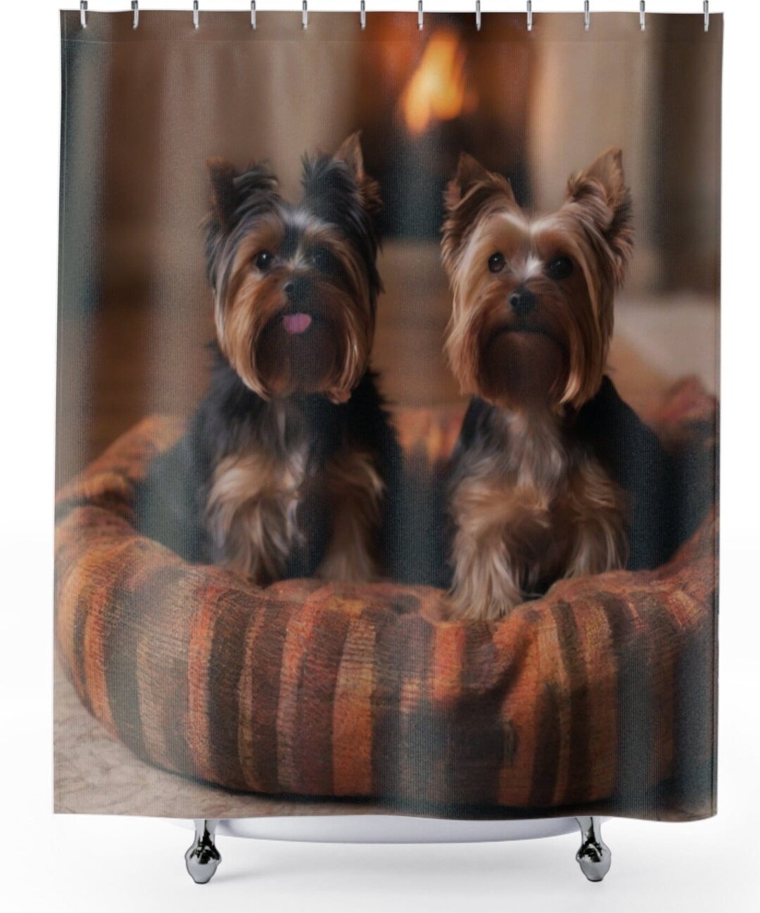 Cozy Duo: Yorkie Shower Curtain Double the Warmth and Love With Two ...