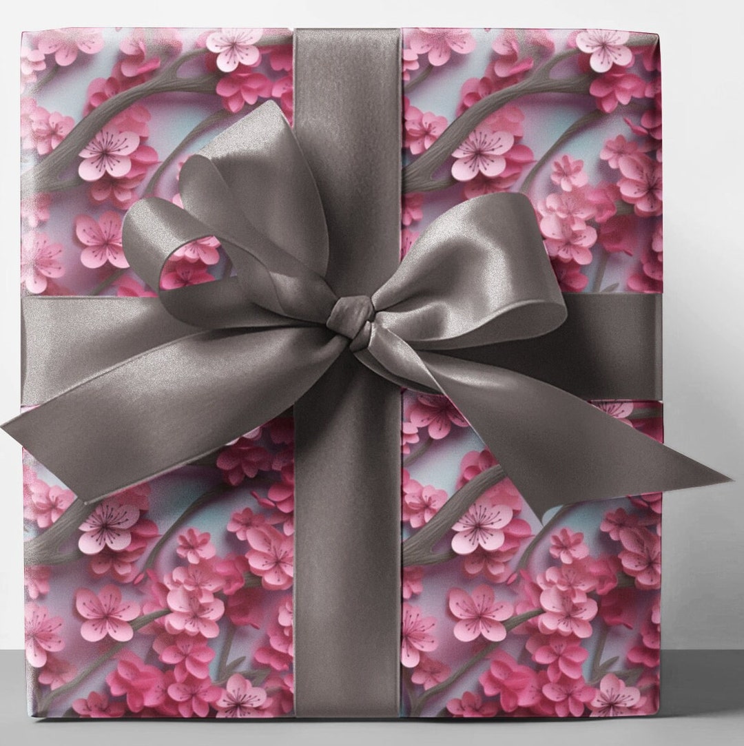 Vibrant 3D Cherry Blossoms Wrapping Paper - Available in 24" X 72" or 24" X 144" Rolls. Add ...