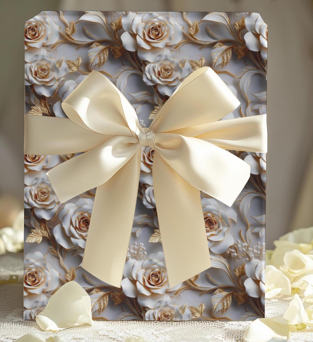 3D White Roses Gift Wrap | Elegant Floral Wrapping Paper - Etsy